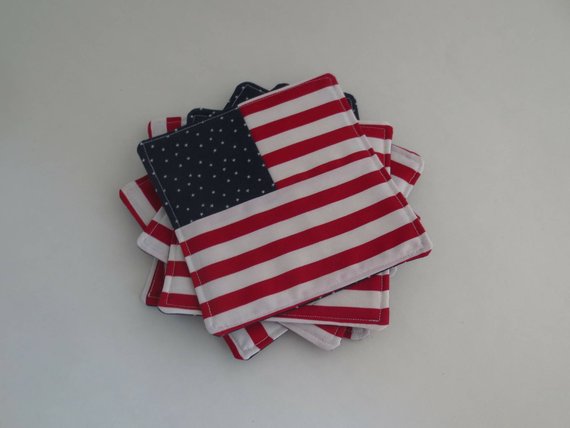 United States Flag Themed Mug Rug Coasters Set of 4 - SubEarthan Cottage