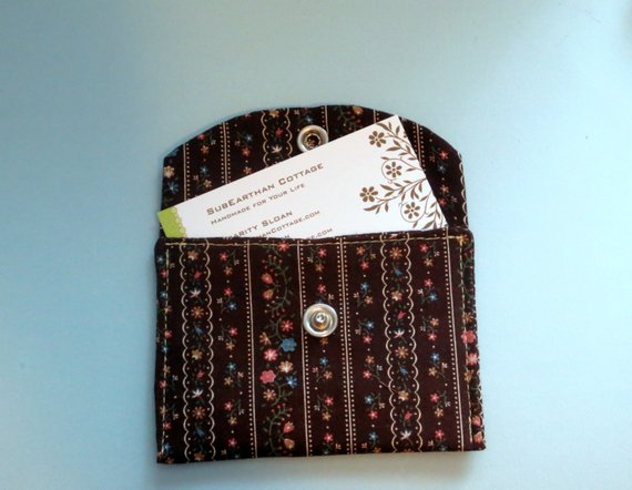 Brown Floral Print Handmade Card Wallet - SubEarthan Cottage