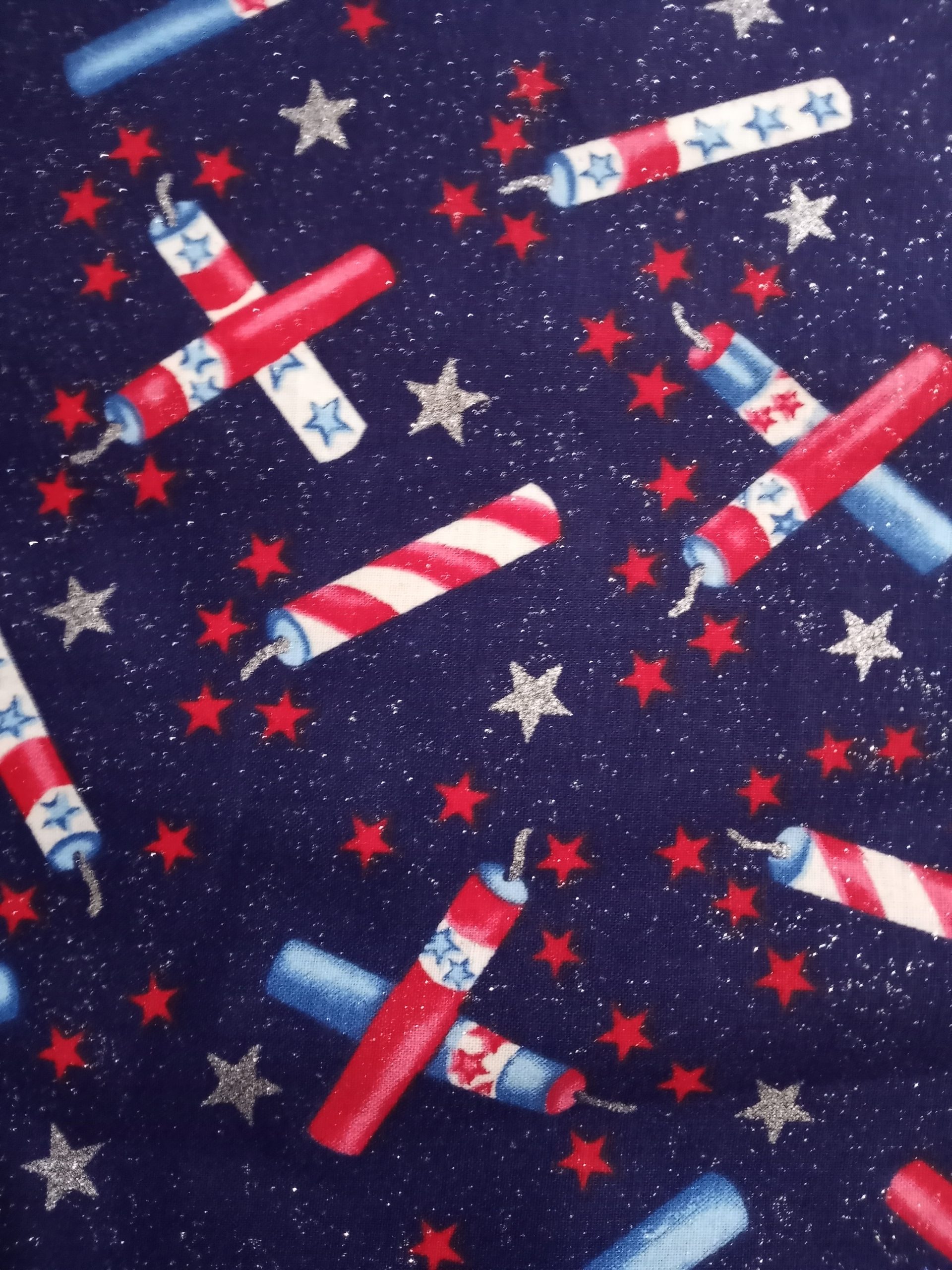 Red, White and Blue Firecracker Fabric Yardage Silver Metallic Cotton ...